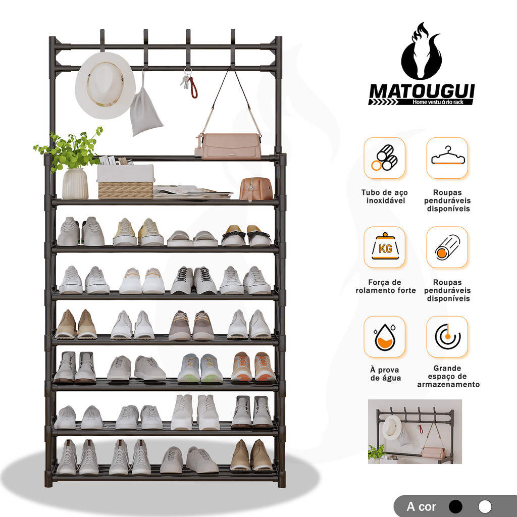 [Matougui]cabideiro prateleira organizadora sapateira de porta 7rack ...