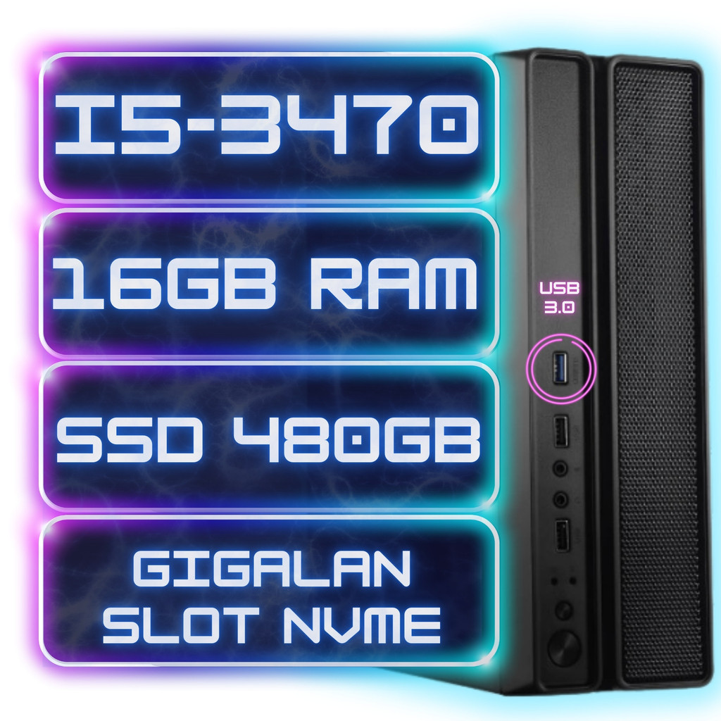 Pc Slim CPU Intel I5-3470 + 16gb Ram DDR3 + SSD 480gb + Placa Mãe H61K ...