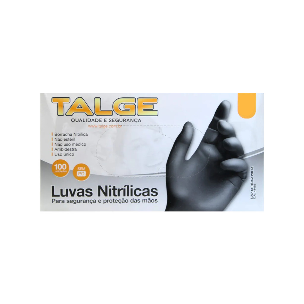 Luva Nitrílica Talge Preta com 100 Unidades - Tamanho P | Shopee Brasil
