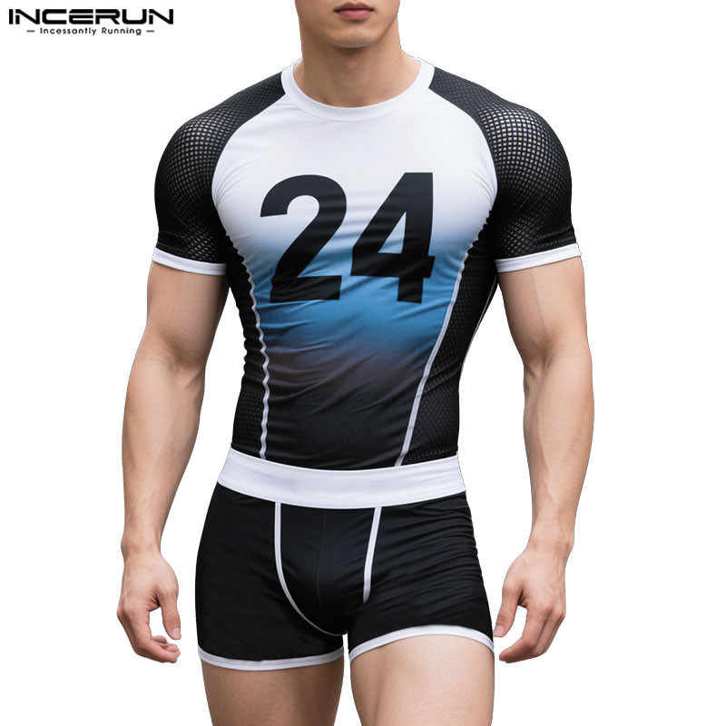 INCERUN Masculino Coreano Esporte Skinny Gola Redonda Malha Emenda ...