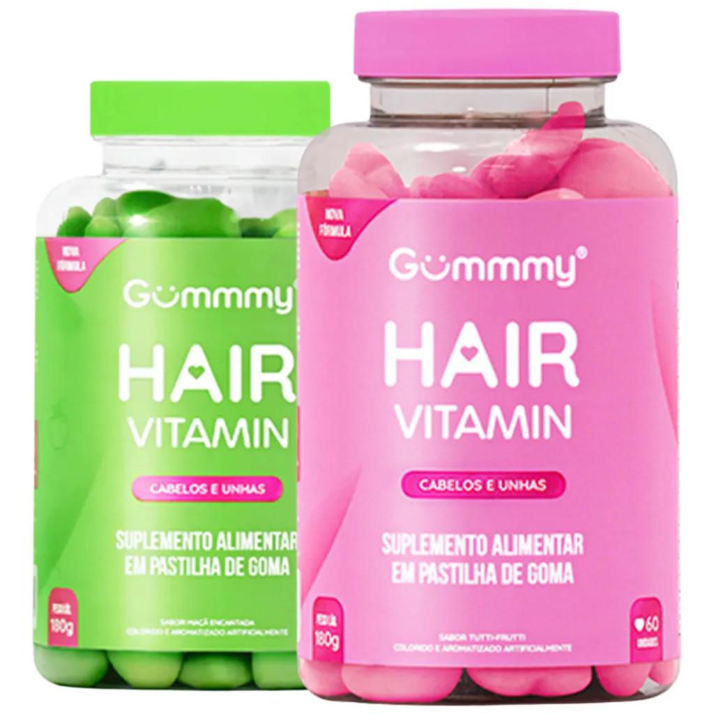 Kit 2 Gummy Hair Sabor Maçã-Verde e Tutti-Frutti 120 Gomas | Shopee Brasil