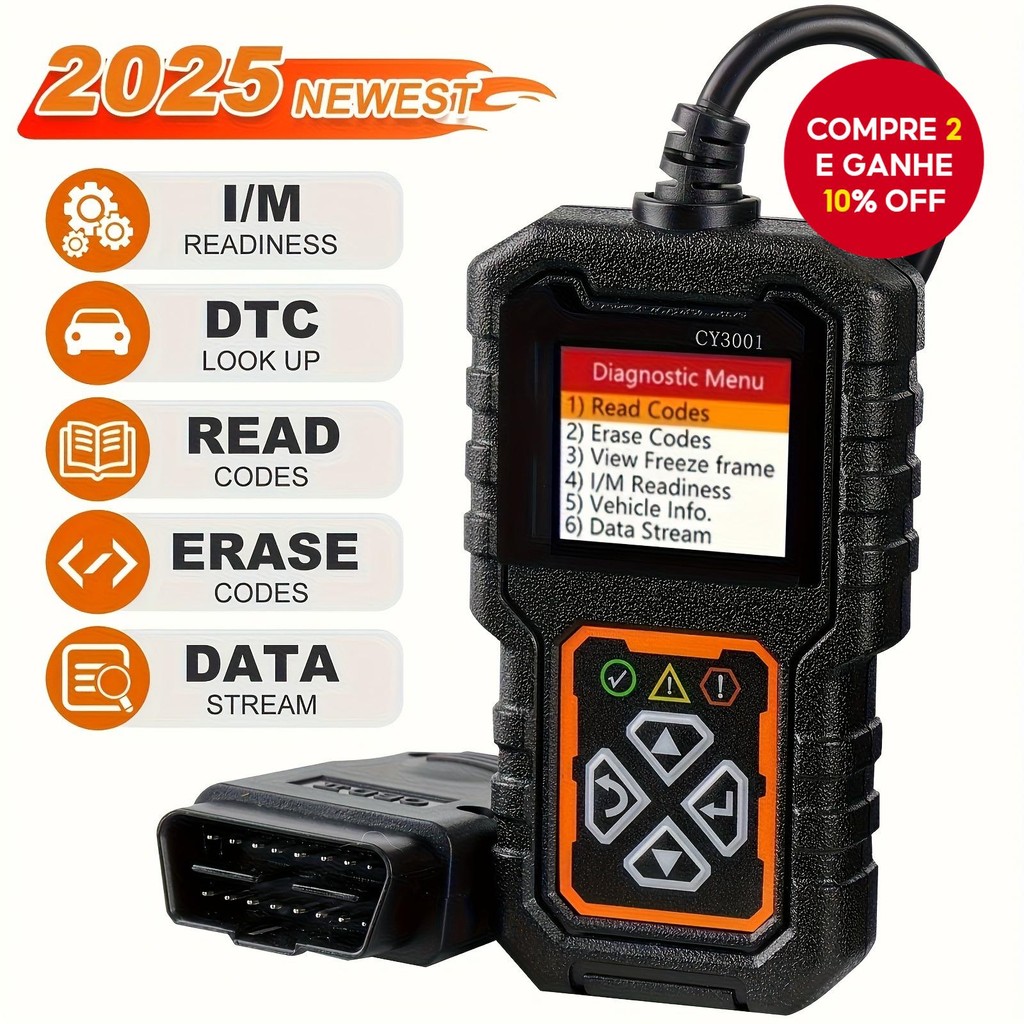 Scanner Obd Ii Universal Cy3001 Para Ler E Excluir Códigos De Falha De Veículos Pós-1996 Com ...