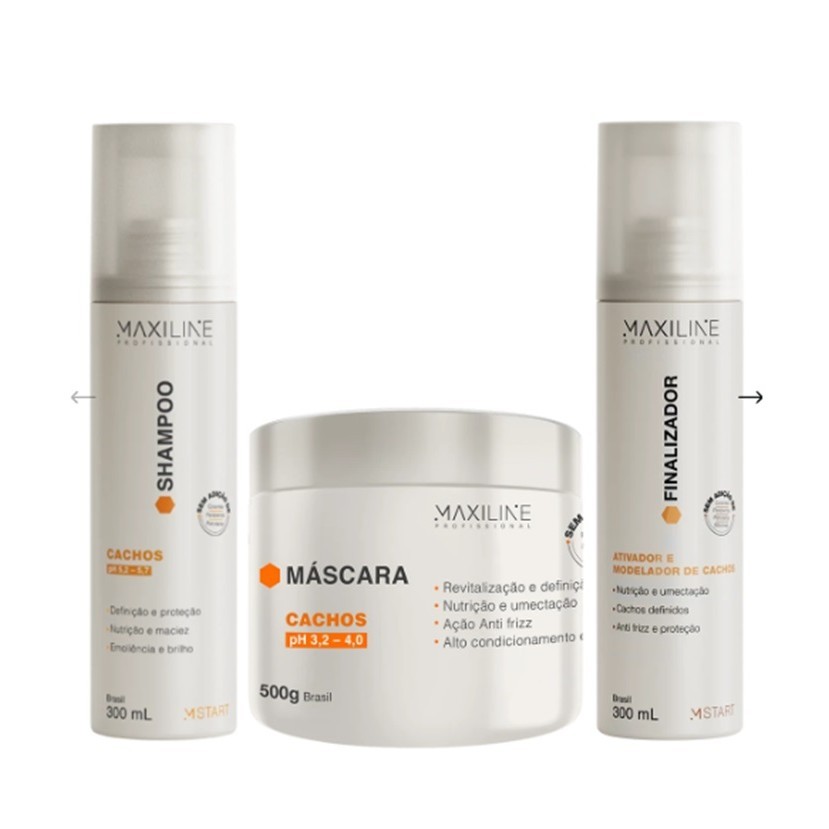 Maxiline Kit Cachos Mstart Shampoo 300ml, Máscara 500g e Finalizador ...