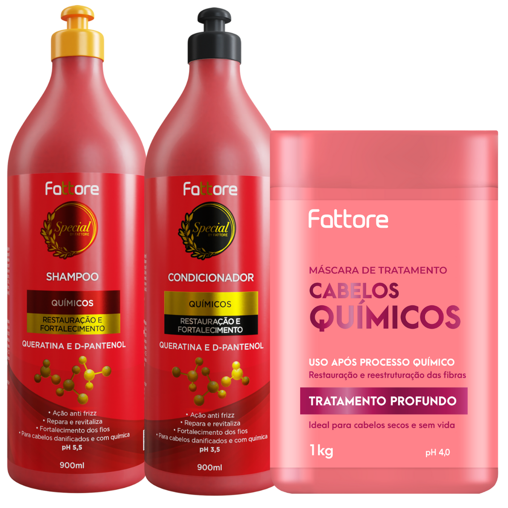 Kit Químico Restauração e Fortalecimento Fattore Shampoo, Condicionador ...