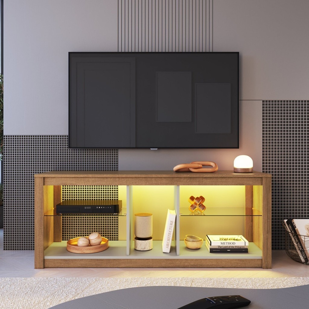 Rack para Tv até 55 Polegadas com 2 Prateleiras em Vidro e Iluminação ...