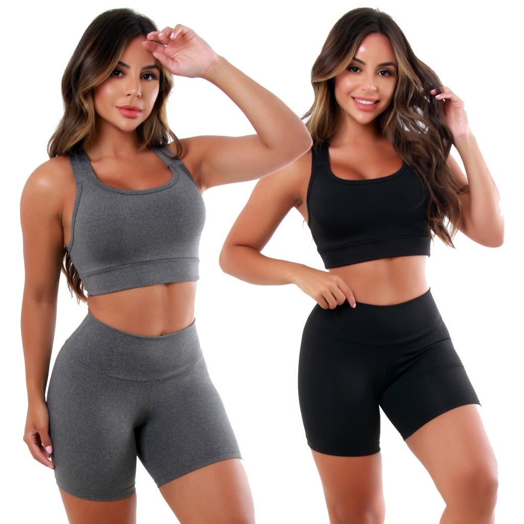 Kit 2 Conjunto Short E Top Roupas Femininas Para Academia Suplex 1004 ...