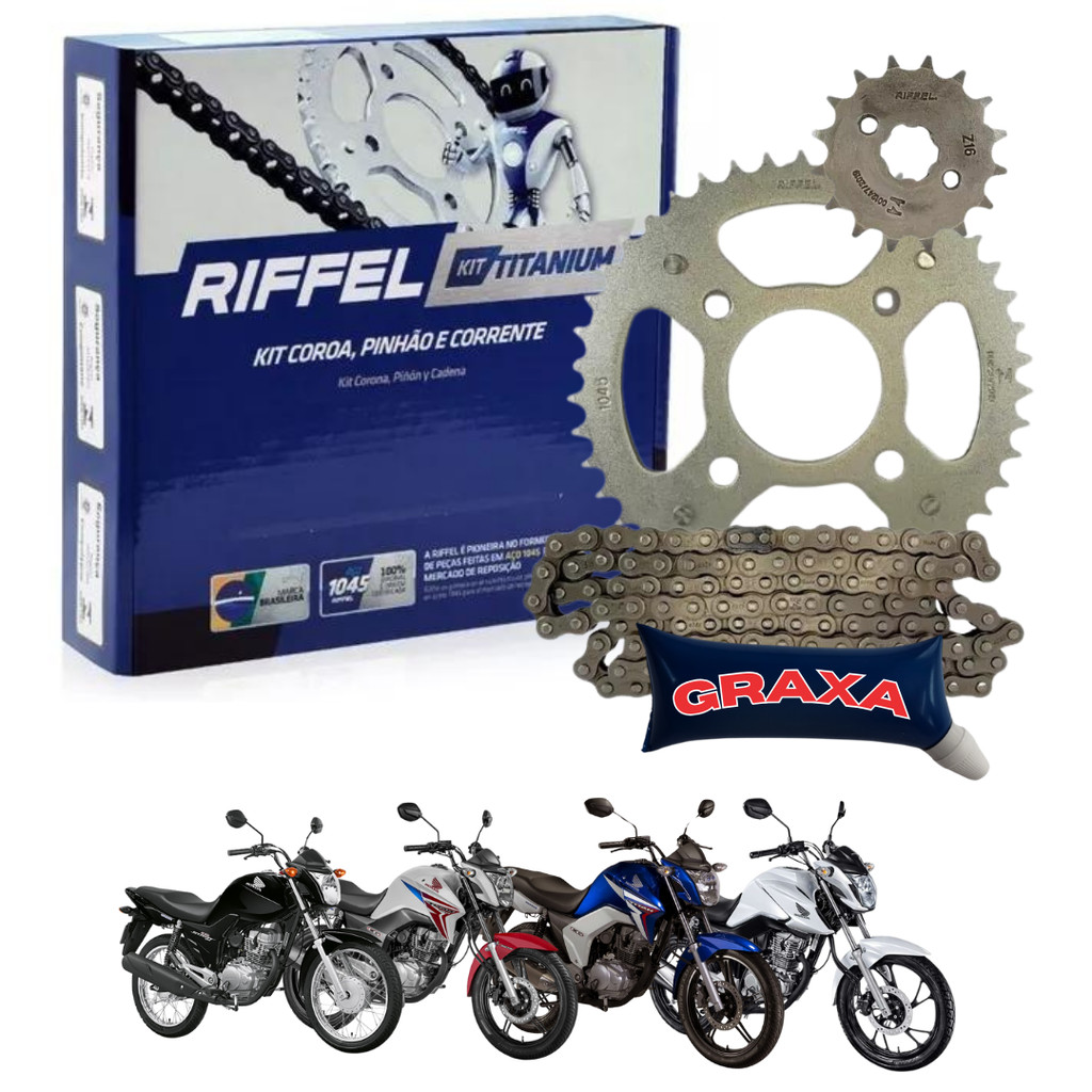 Kit Relação Riffel CG 150 2004 a 2016 43Z x 16Z Original Kit Titanium ...