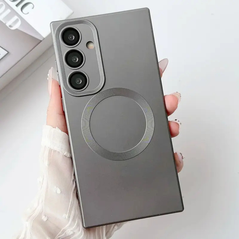 Capa de telefone de carregamento sem fio magnética fosca quadrada de luxo para Samsung Galaxy ...