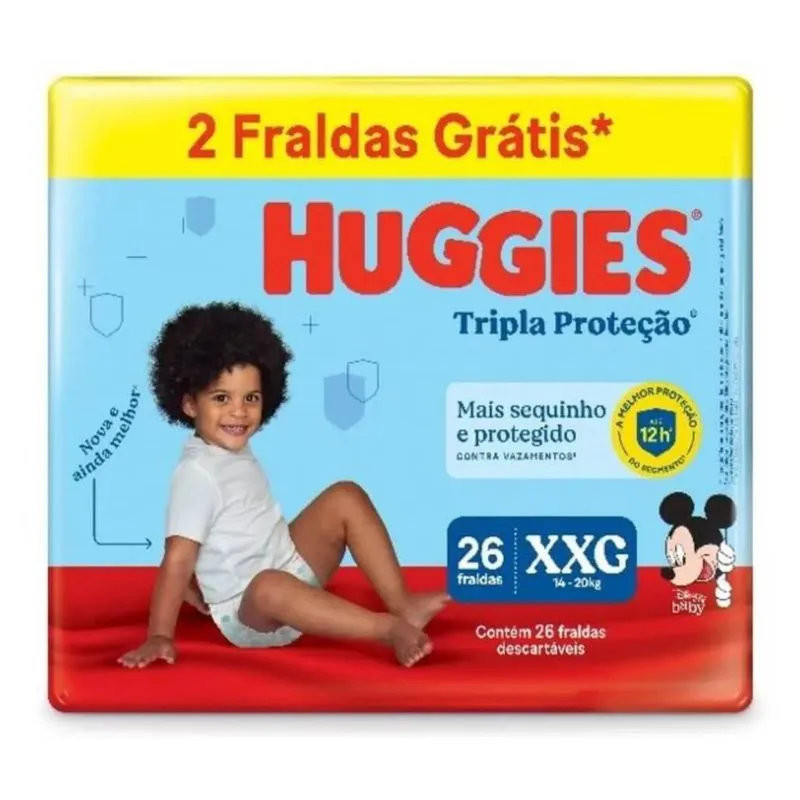 Fraldas Huggies Tripla Proteção Mega XXG Com 26 Unidades 2 Tiras ...
