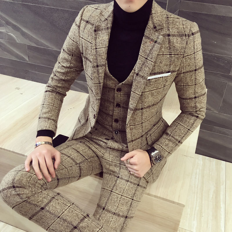 Conjunto De Terno Masculino De Três Peças Estilo Coreano Fino Ajuste ...