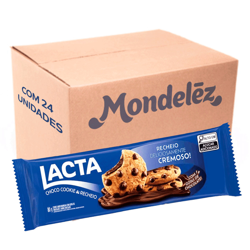 Caixa Cookies Lacta Recheado ao Leite - 24 unidades de 80g | Shopee Brasil