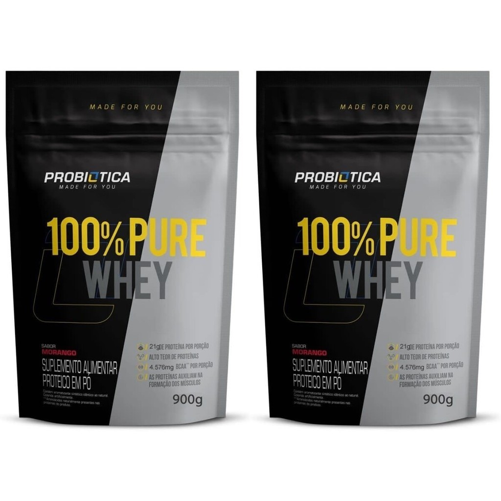 2x Probiótica 100% Pure Whey Refil - 900G Morango Suplemento | Shopee Brasil