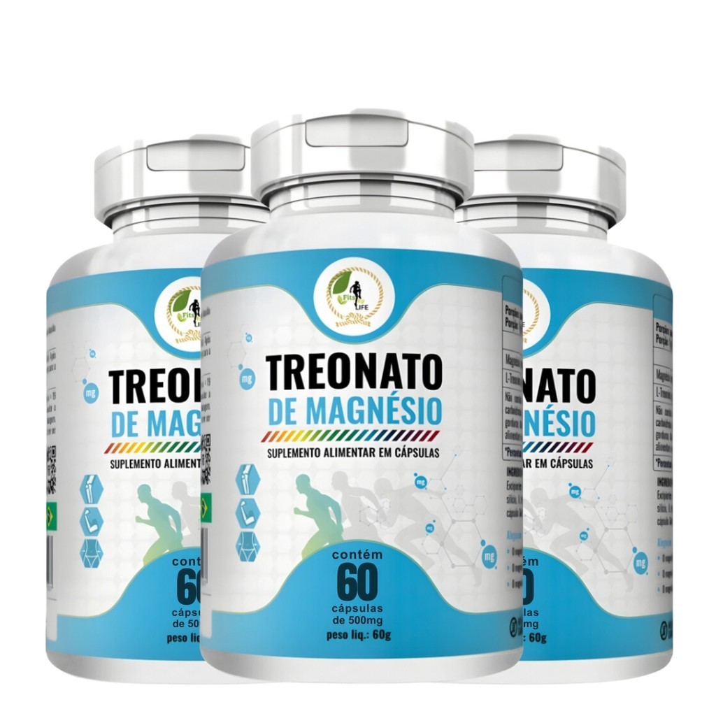 KIT C/3 Treonato De Magnésio 500mg - 60 Cápsulas - Fits Life | Shopee Brasil