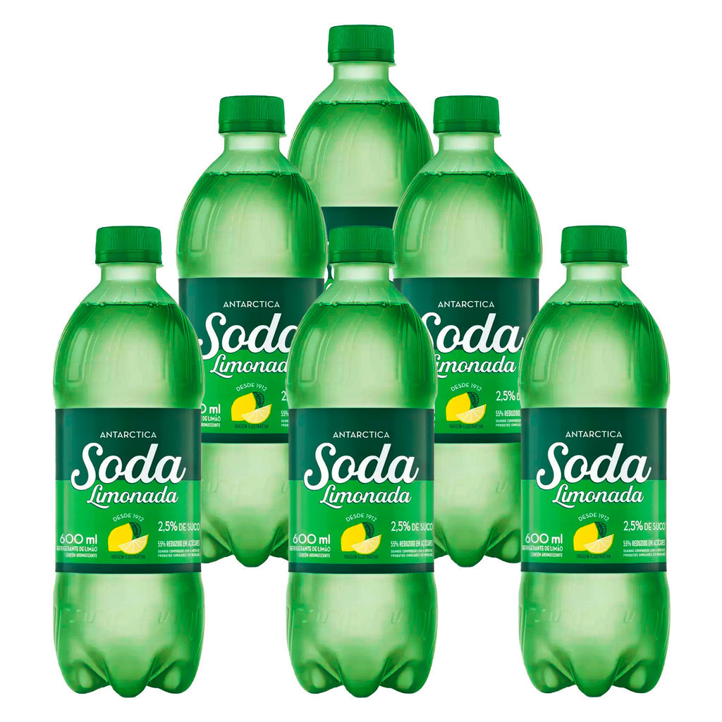 Refrigerante Soda Limonada Antarctica Garrafa 600ml 6un | Shopee Brasil