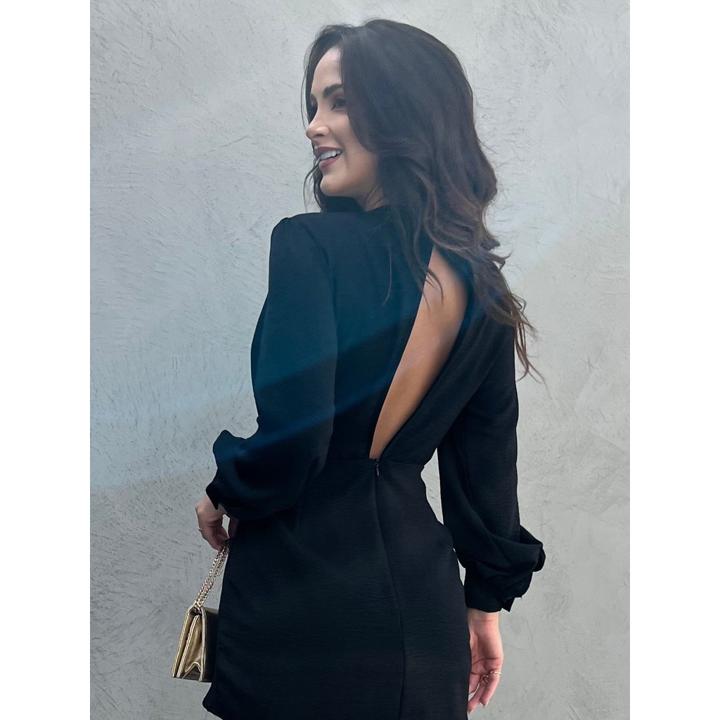 Vestido Capri tecido Duna curto com manga longa | Shopee Brasil