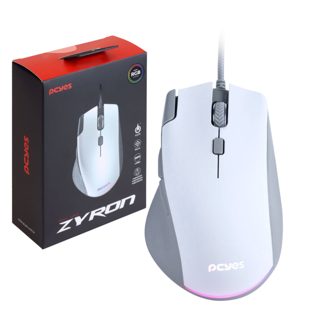 Mouse Gamer Rgb Zyron 12800 Dpi White Black Ergonômico Usb | Shopee Brasil