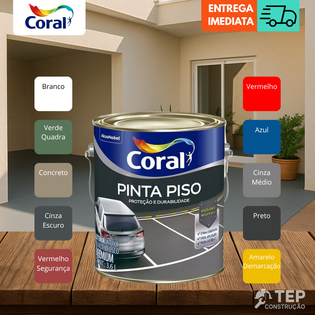 Tinta Pinta Piso Cinza Médio 3.6 litros Cores - Coral Alta Resistencia ...