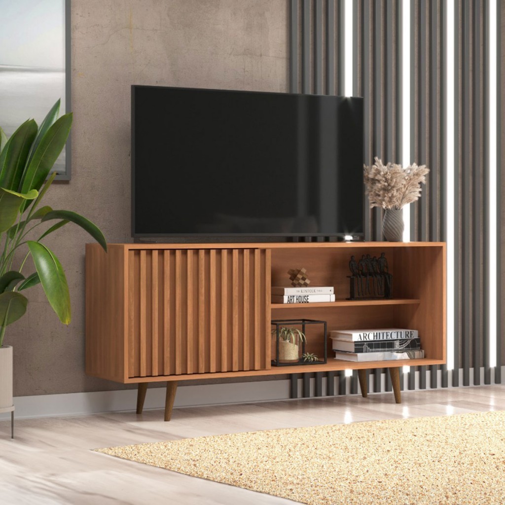 Rack para TV Até 55 Polegadas San Diego 1 Porta 3 Prateleiras Ripado ...