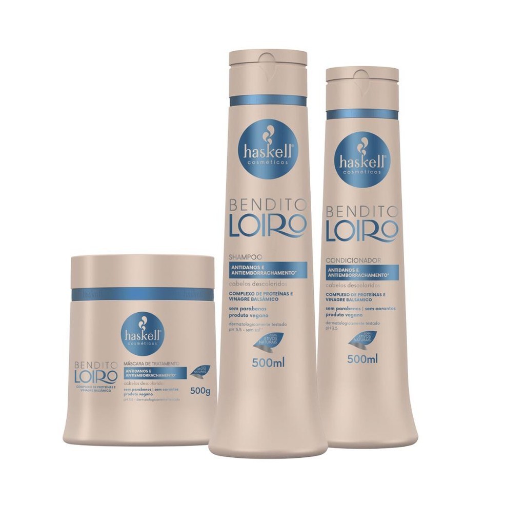 Kit Shampoo Condicionador e Máscara Antidanos Bendito Loiro Haskell 500ml | Shopee Brasil