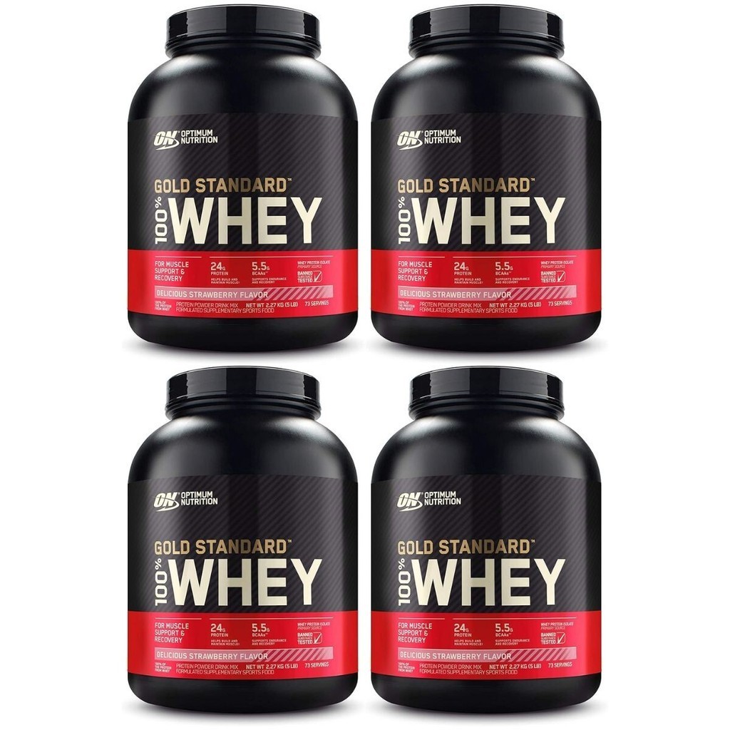 Kit 4 Whey Gold Standard Optimum Nutrition 5LB Morango | Shopee Brasil