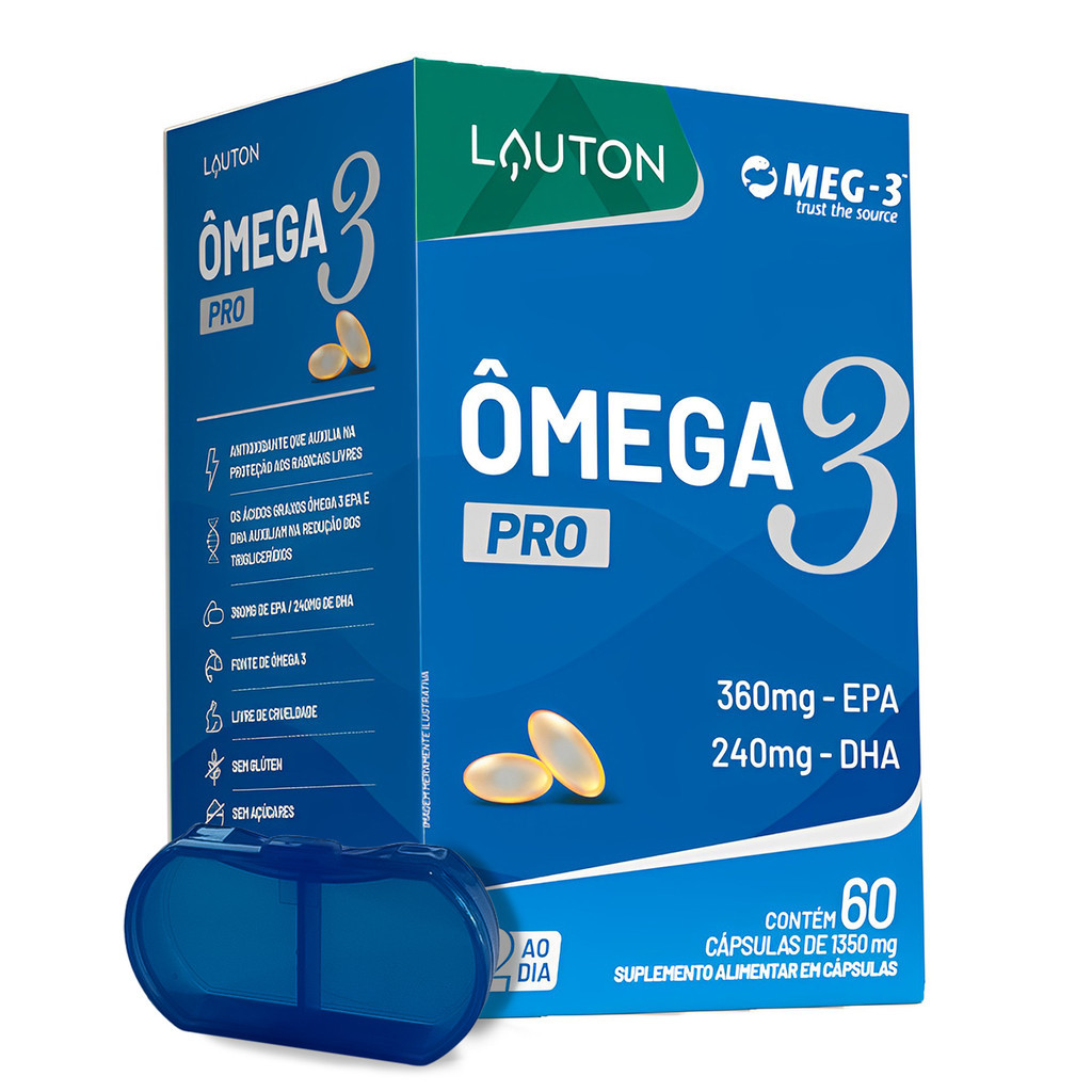 Lauton Omega 3 Pró Óleo Peixe Epa/Dha 60Cáp c/Porta Cápsulas | Shopee ...