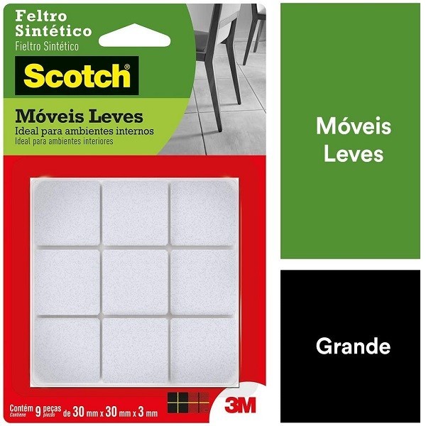 Feltro Adesivo Cadeira Sofa Quadrado G 30MM com 9 SCOTCH 3M | Shopee Brasil