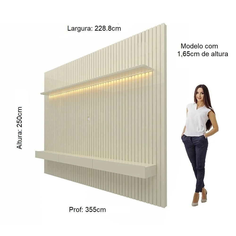 Painel para TV até 90 Polegadas 228x250cm Ripado com LED 3 Gavetas 100% ...