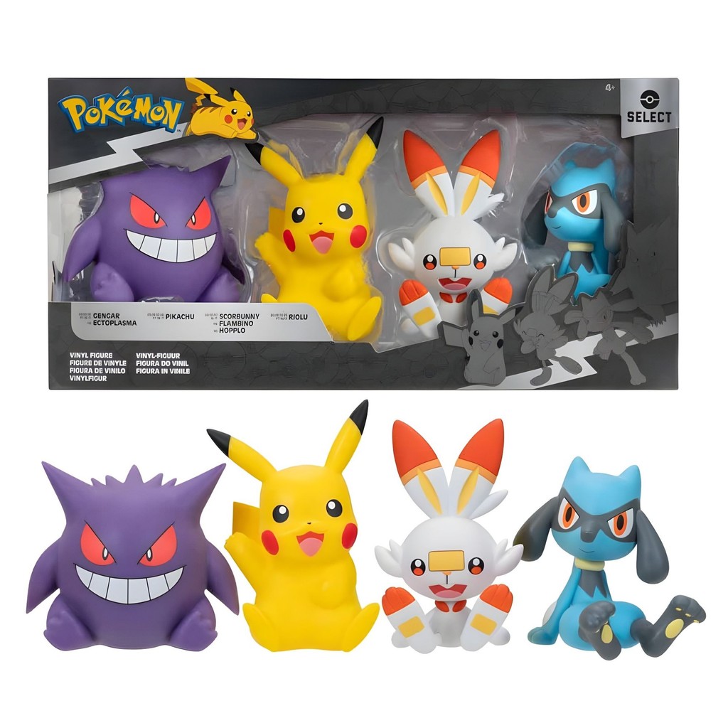 Pack c/ 4 Bonecos de Vinil 10 cm - Pikachu Gengar Scorbunny Riolu ...