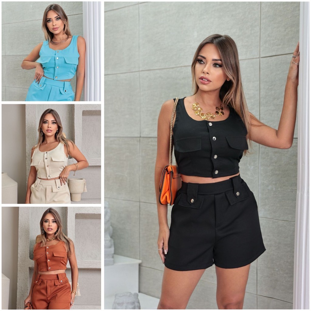 Conjunto Feminino Cropped e Short Moda Feminina Verão | Shopee Brasil