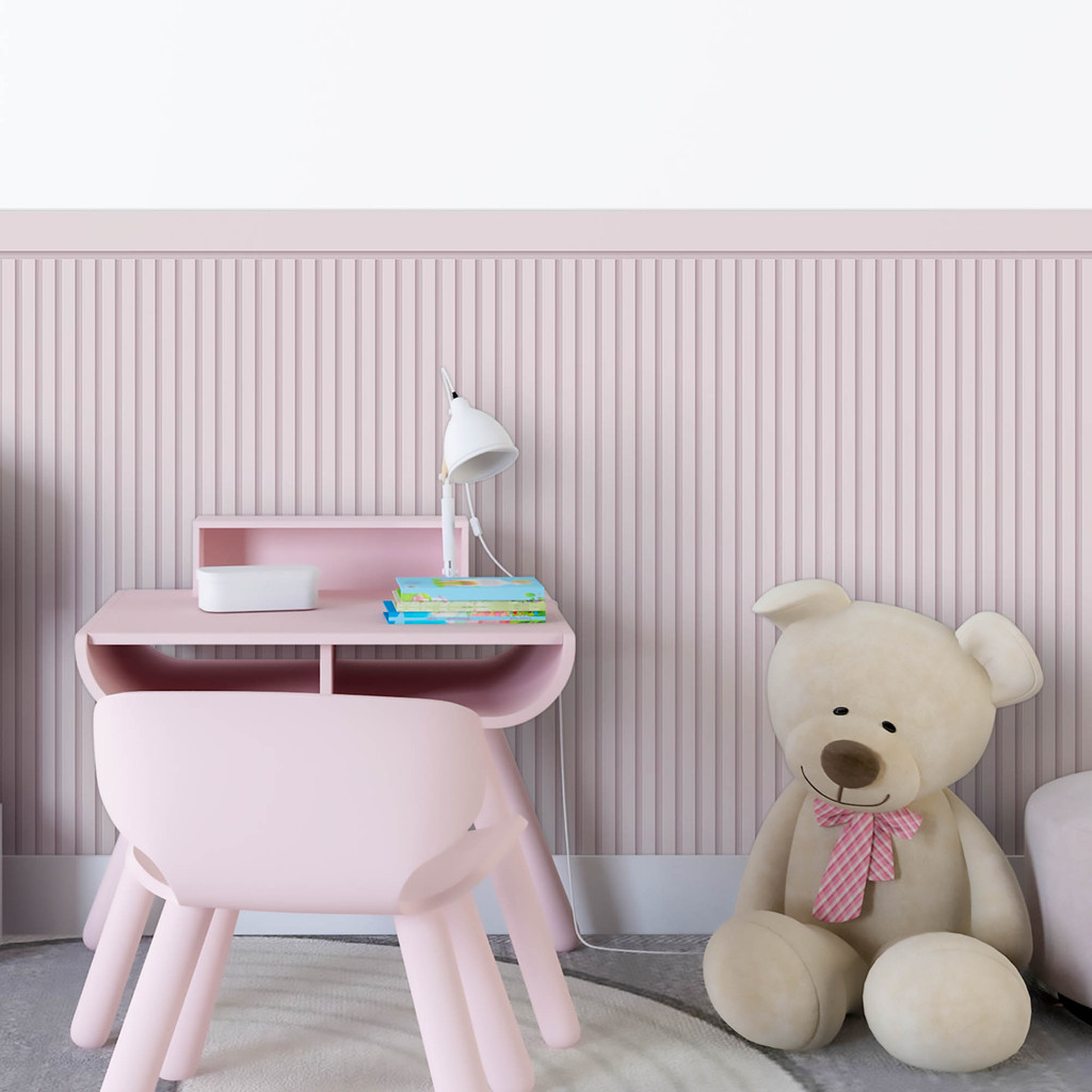 Papel De Parede Adesivo Ripado Rosa Bebê Com Faixa Para Meia Parede - Faz a Boa!