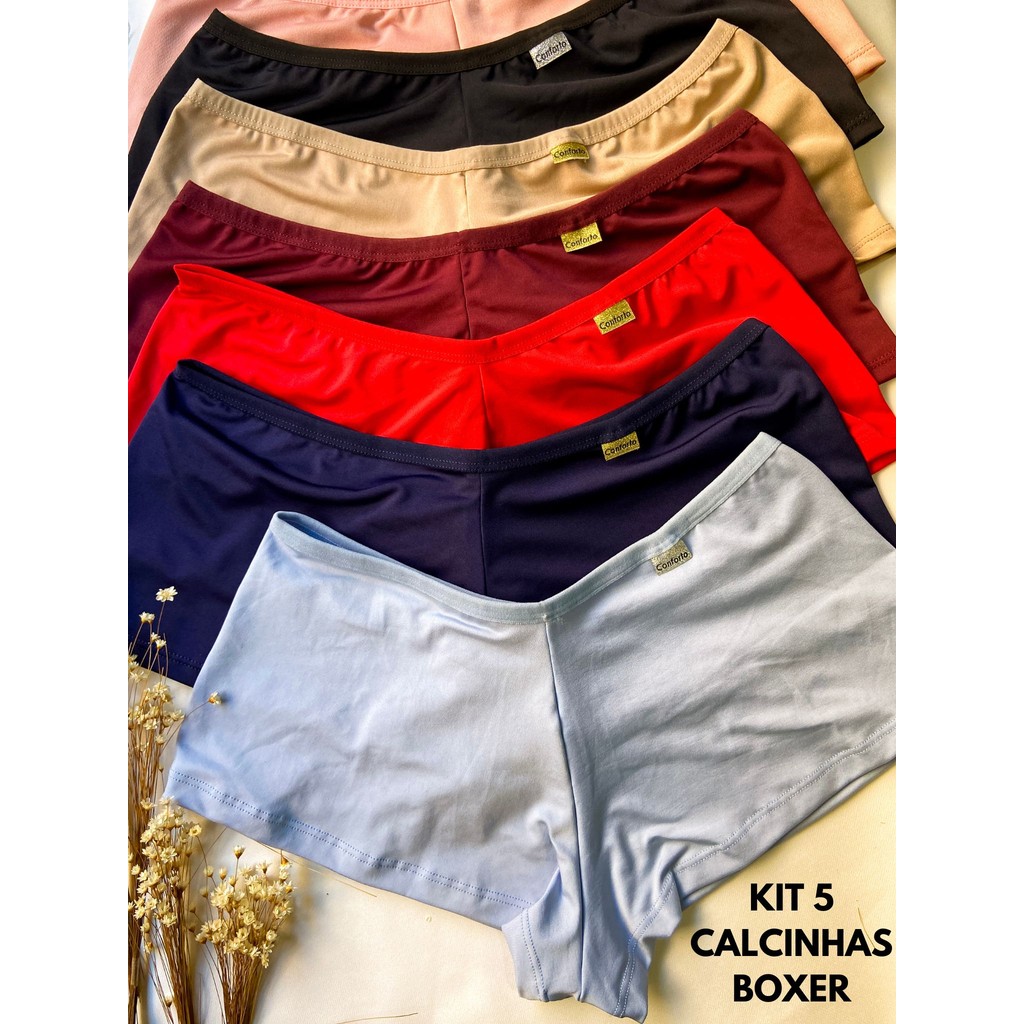 Kit 5 Calcinhas BOXER Feminina Shortinho Não Marca Sexy Cueca Feminina | Shopee Brasil
