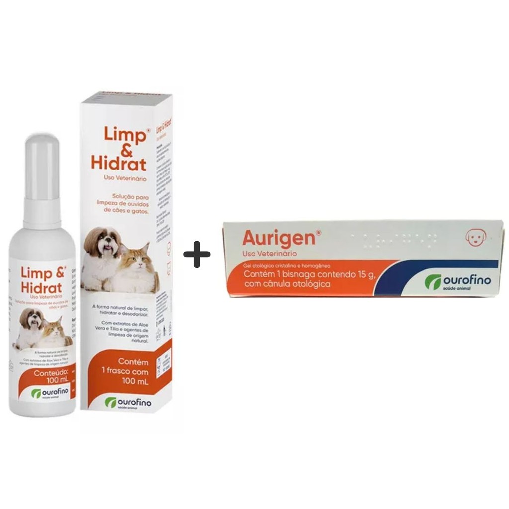 Kit 1 Aurigen Ourofino 15g + 1 Limp E Hidrat 100ml Otite | Shopee Brasil