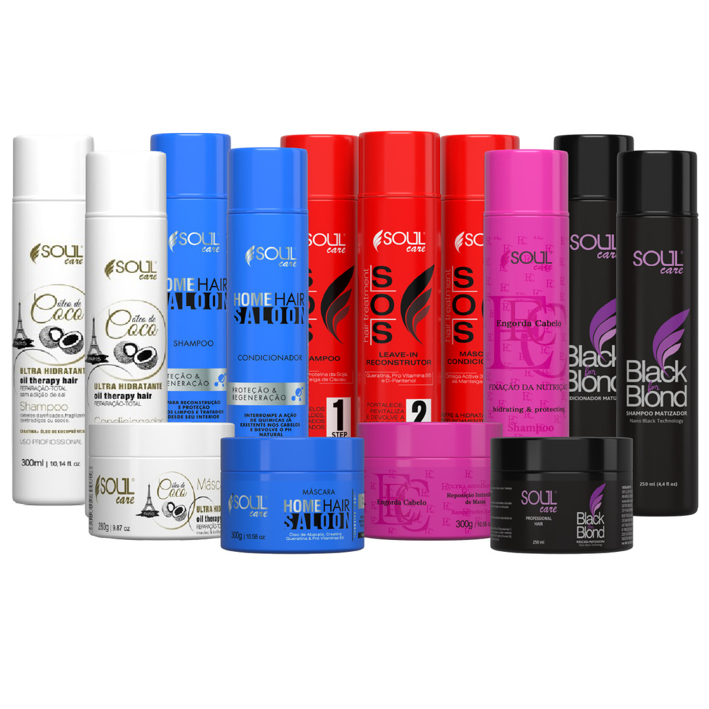 Kit Cronograma Capilar Soul Care 14 Produtos Pós-Química Cabelos ...