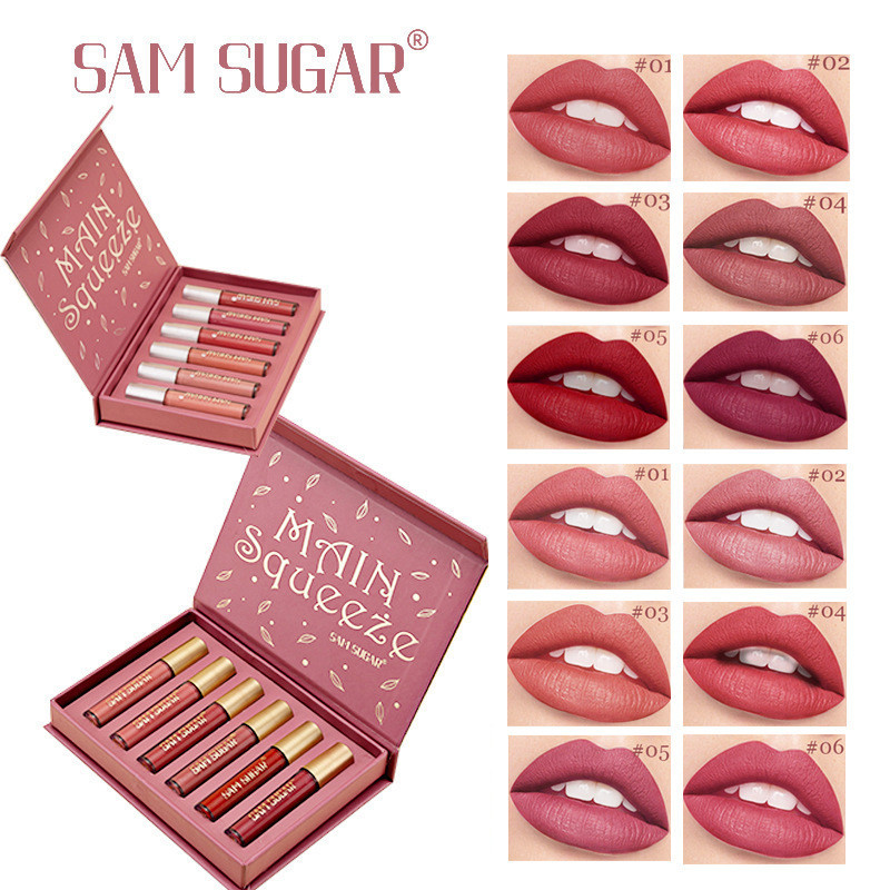 Sam SUGAR 6 Conjunto de Caixa de Presente Brilho Labial Gloss Veludo ...