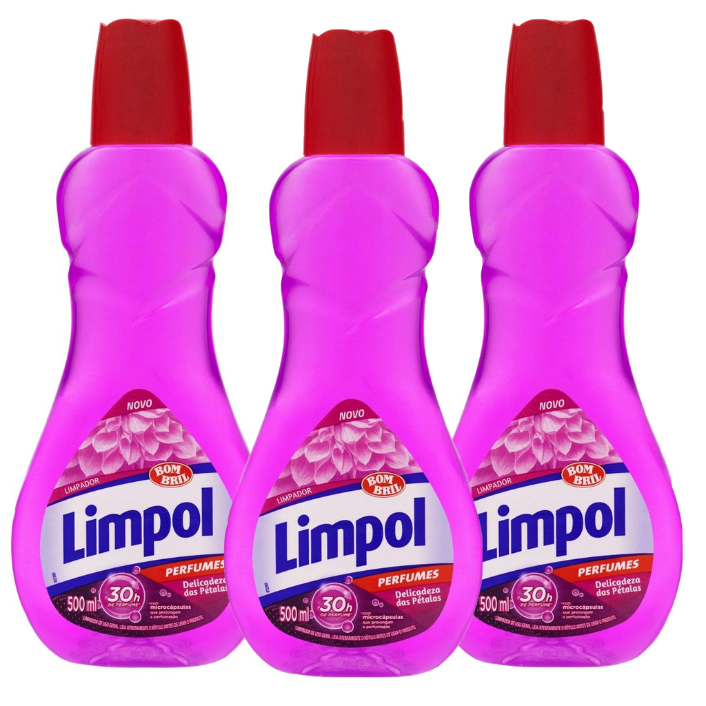 Kit 3 Unidades Limpador Perfumado 500ml Delicadeza das Pétalas Limpol ...