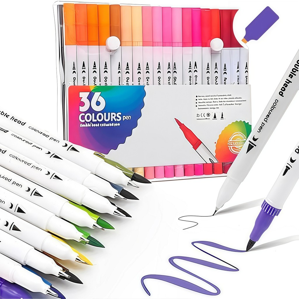 Kit 24/36/48/60/80 Canetas 2 em 1 Brush Lettering e Ponta Fina Dual Pen ...