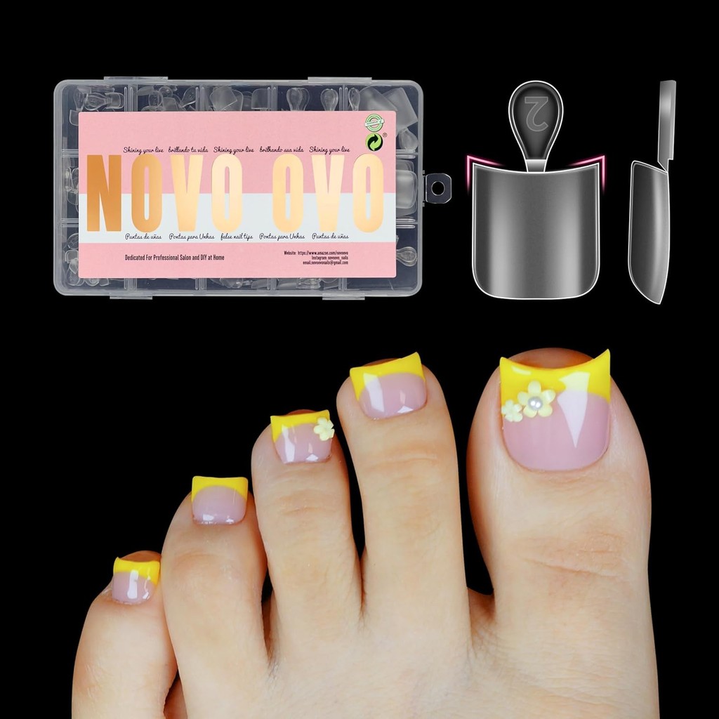 Short Toe Nail Tips Press on with Moon Curve, Thick Sharp Square Full ...