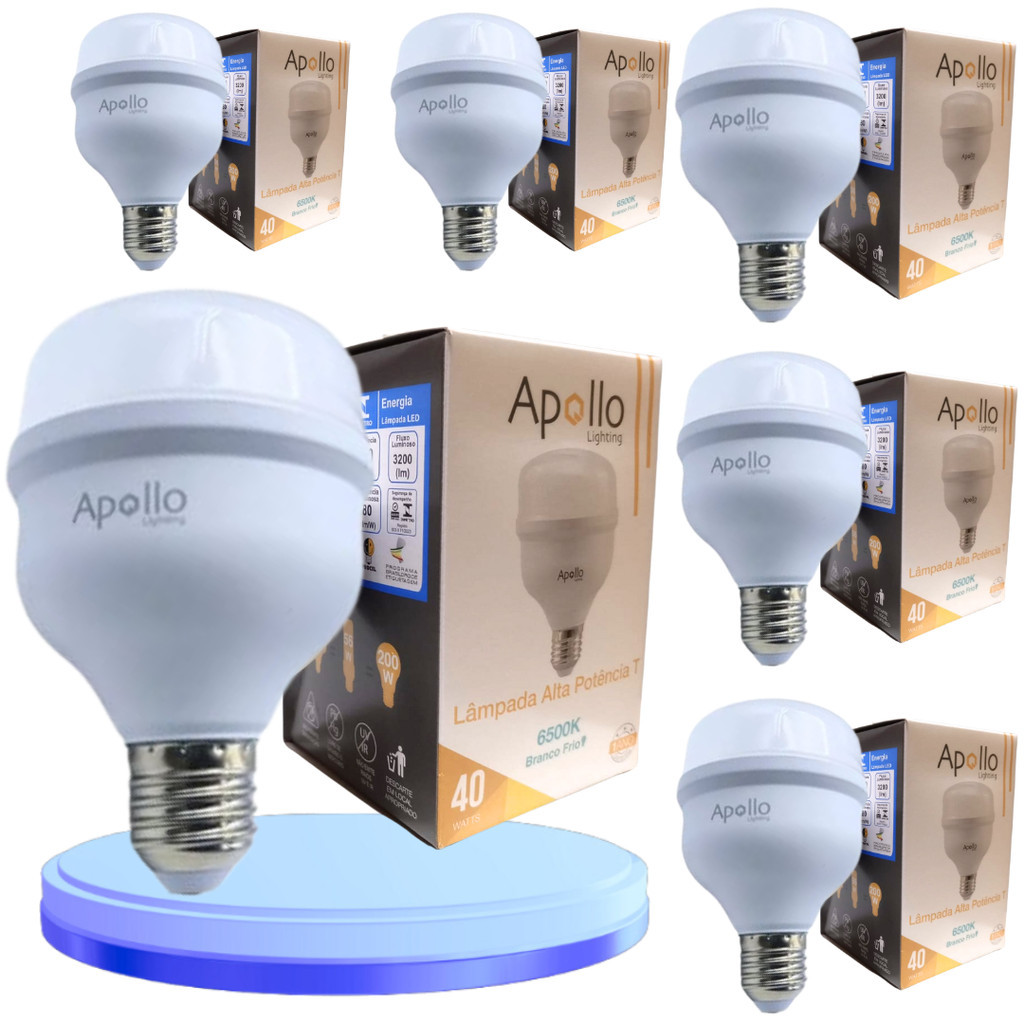 Kit 5 Lâmpada Led Bulbo 40w Alta Potencia Branco Frio 6500k Bivolt 110V-220V | Shopee Brasil