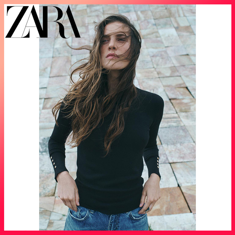 ZARA Novas Roupas Femininas Simples Básico Em Torno Do Pescoço Camisola ...