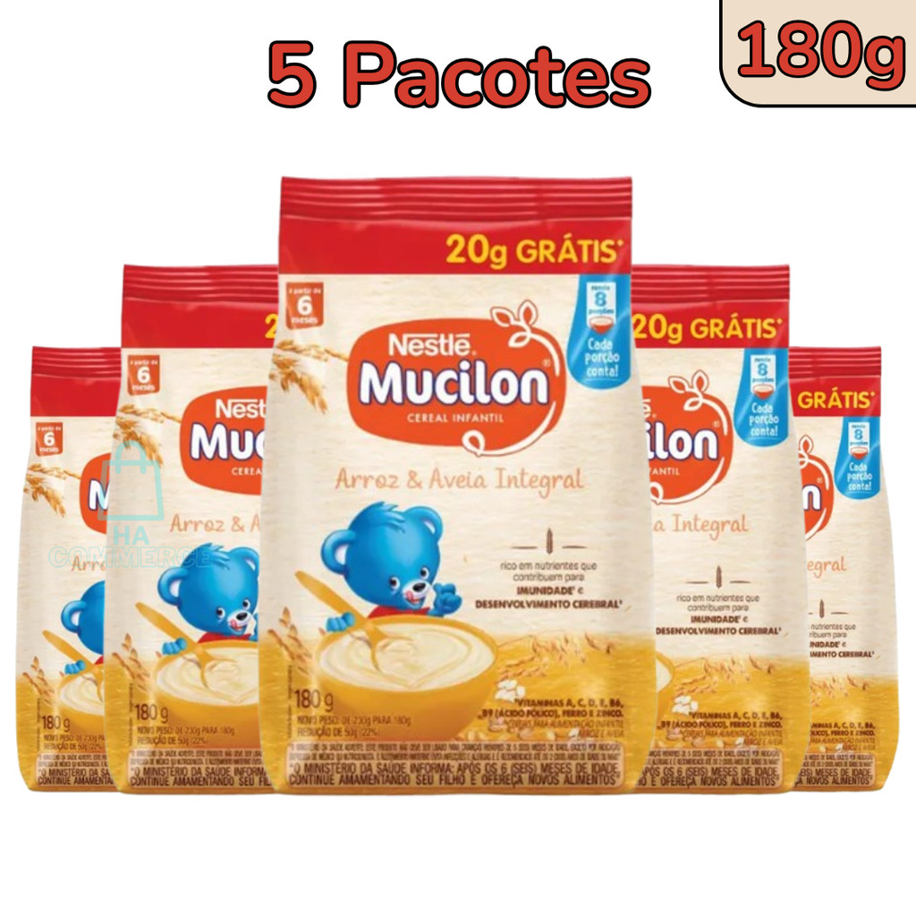 Kit 10 Unidades Mucilon Cereal Infantil Arroz e Aveia Integral 180g ...