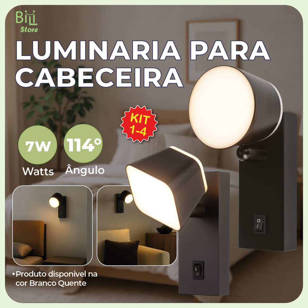 Kit 4 Luminária Arandela Spot para Cabeceira Led 7W Quadrada ou Redonda ...