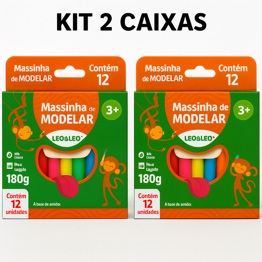 Kit 2 Caixas Massinha de Modelar – 12 Cores, 180g cada Leo & Leo ...