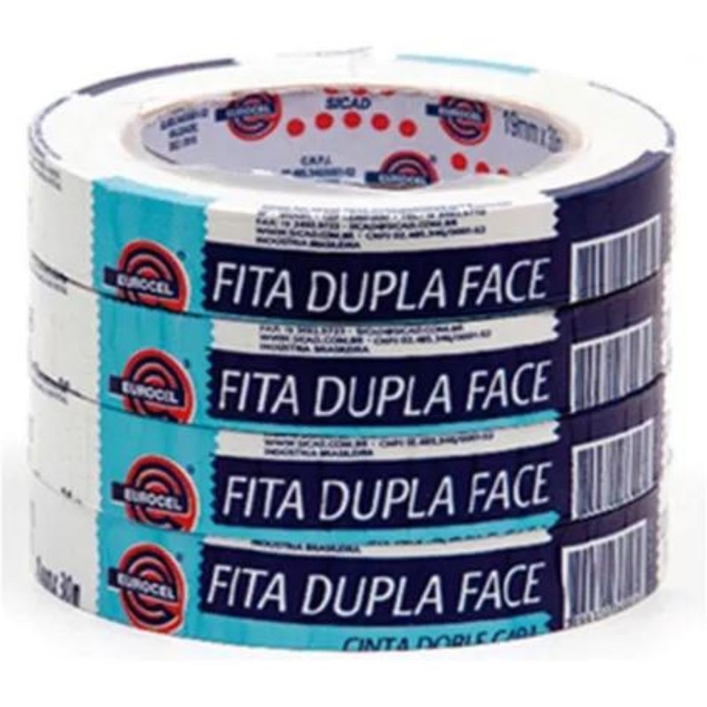 FITA ADESIVA DUPLA FACE PAPEL MULTIUSO 18MMX30M KIT 4 UNIDADE - EUROCEL ...