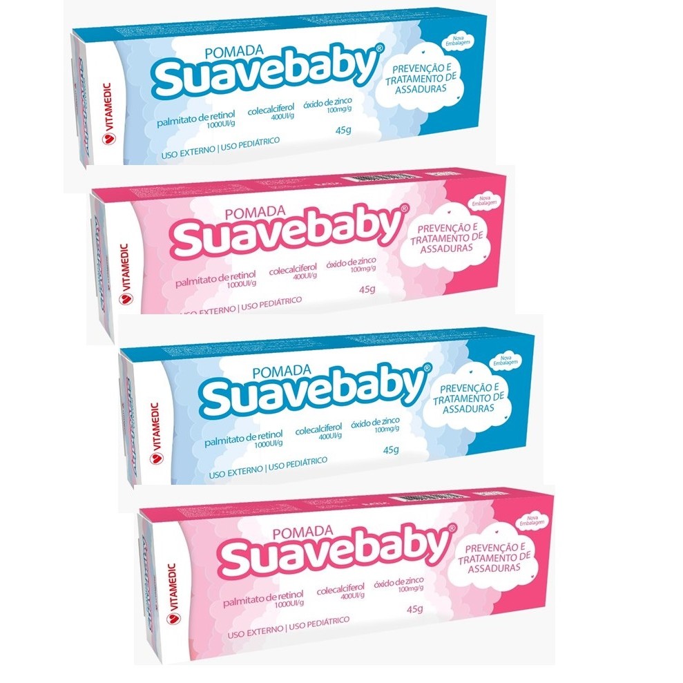 Kit 4 SuaveBaby Azul e Rosa Pomada P/ Assadura 45g-Vitamedic | Shopee ...