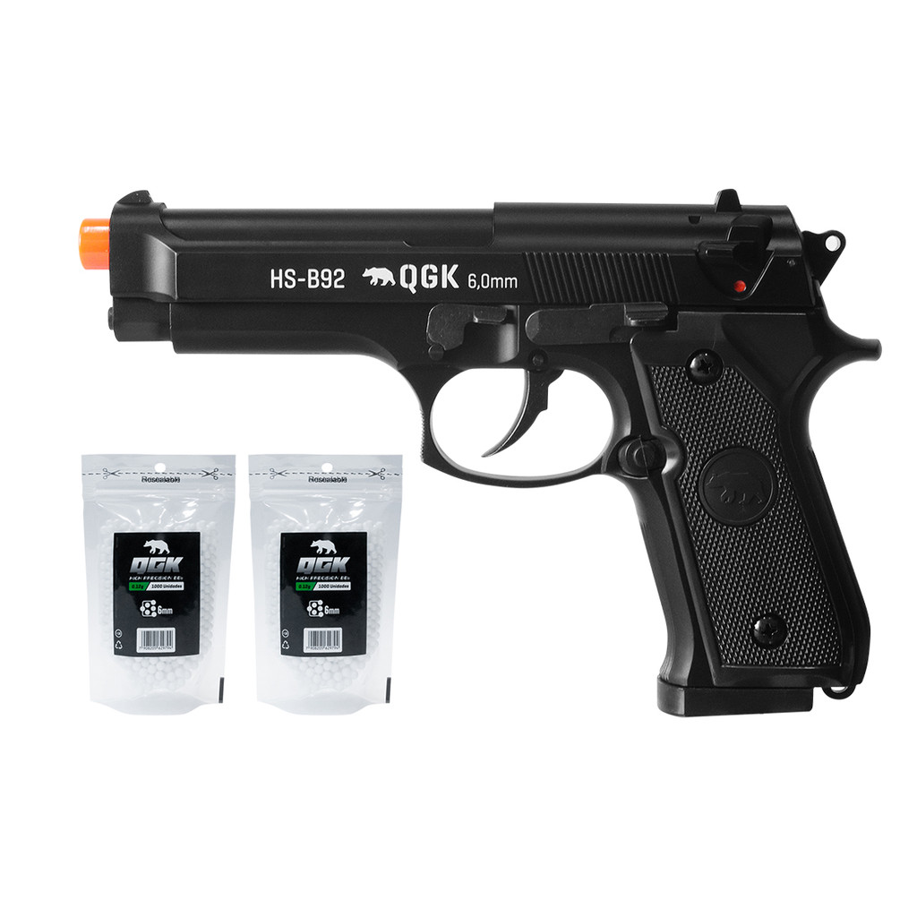 PISTOLA DE AIRSOFT SPRING HS-B92 6MM + 2000 BBS | Shopee Brasil