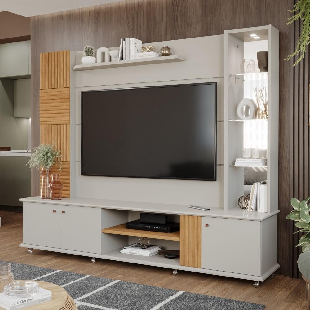 Rack Com Painel Ripado De TV 60 Polegadas Riveira Off White Nature | Shopee Brasil