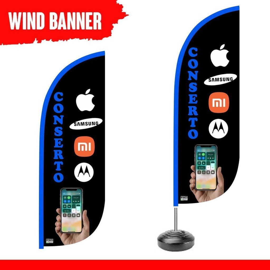 Wind Banner LOJA CONCERTO DE CELULAR dupla face kit Completo com Haste, base e Bandeira | Shopee ...