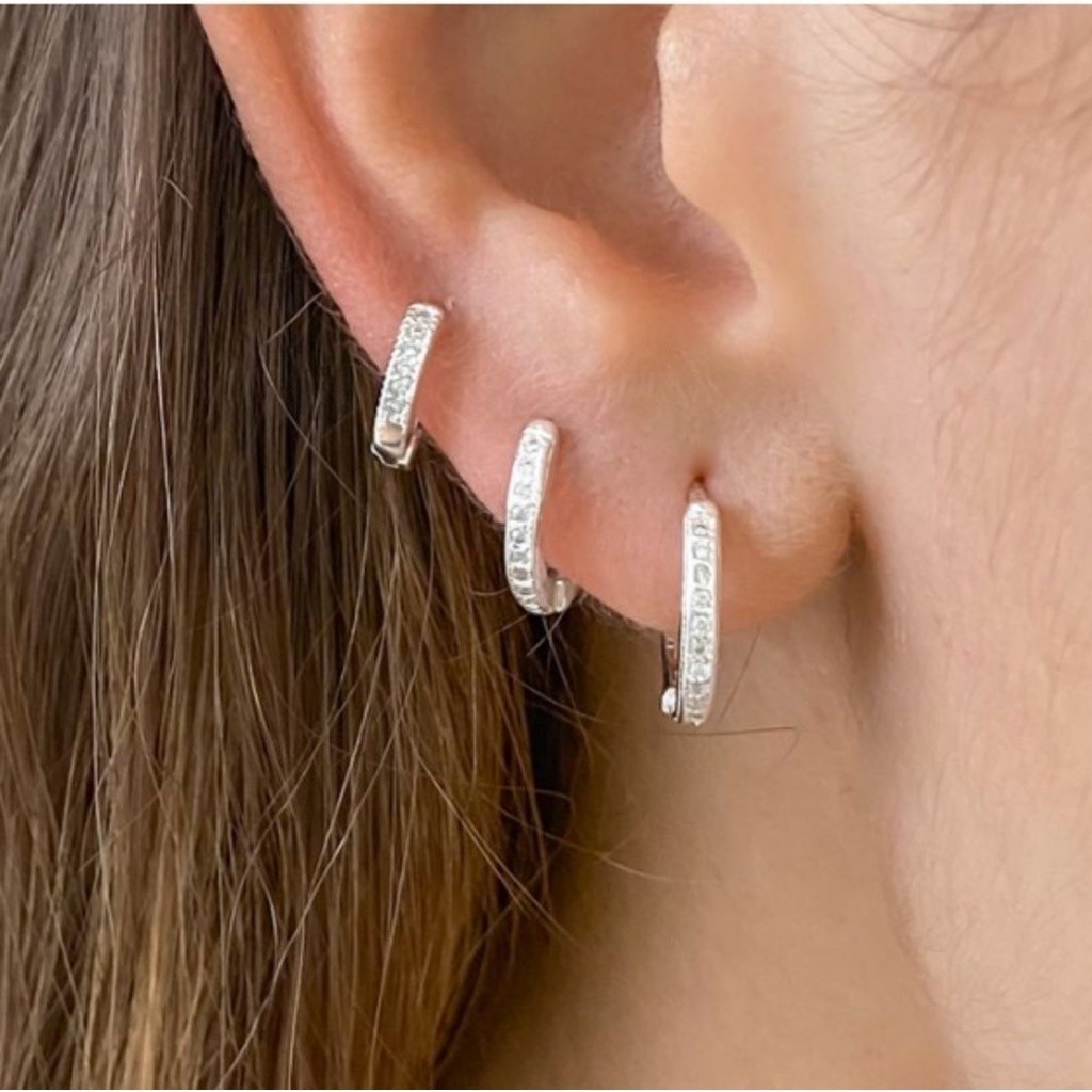 Brinco Trio Argola BANHADA A PRATA 925 com Zircônia Cravejada Kit 3 pares / Trio de ARGOLINHAS ...