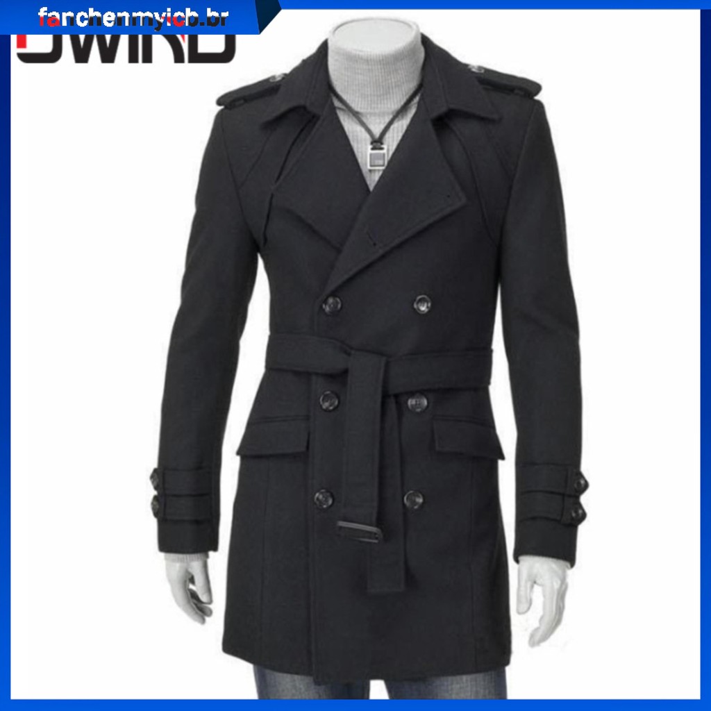 Sobretudo Masculino De Lã Manga Longa Gola Dupla | Shopee Brasil