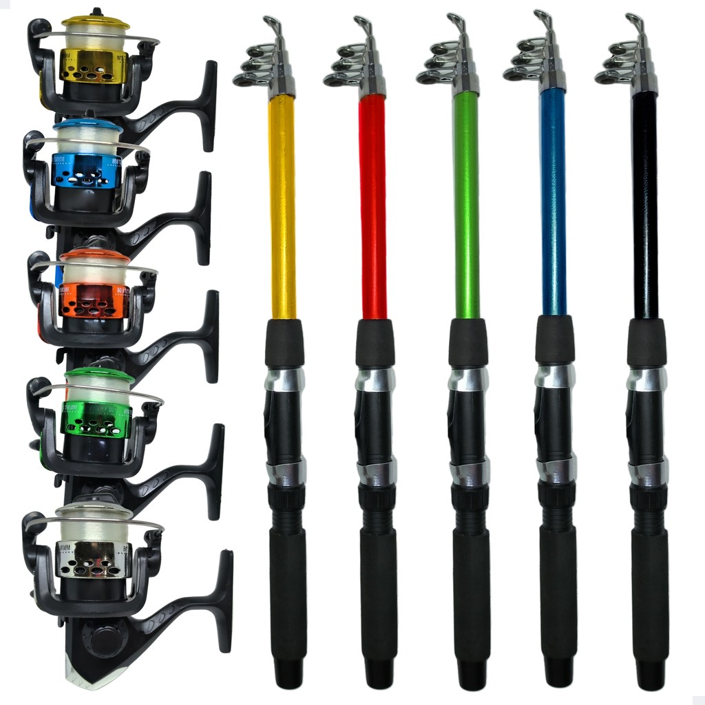 Kit 5 Varas de Pesca e 5 Molinetes e Linha Pescaria Atacado | Shopee Brasil